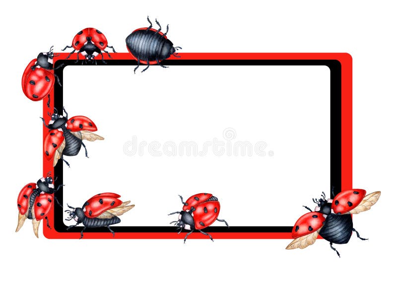Rectangular Frame with Ladybugs in Watercolor Stock Image ...