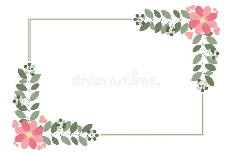 Rectangular Frame with Leaf and Love Flower Decoration Stock ...