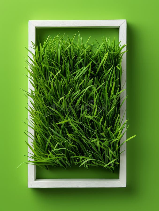 Rectangular Frame of Lush Green Grass Against a Fresh Green Background ...
