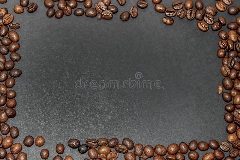 Rectangular Frame Made from Fried Brown Coffee Beans on a Dark Gray ...