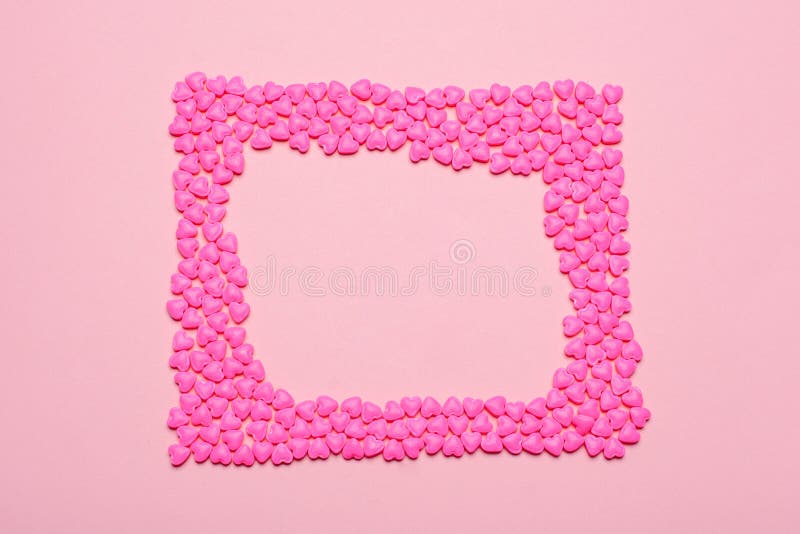 Rectangular Frame Made with Hearts on Pink Background. Stock Photo ...