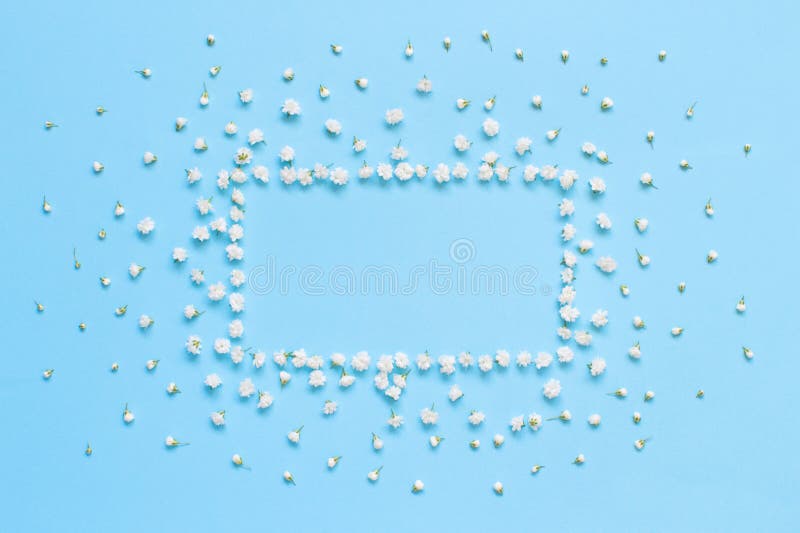 Rectangular Frame Made of Small White Flowers on a Light Blue ...