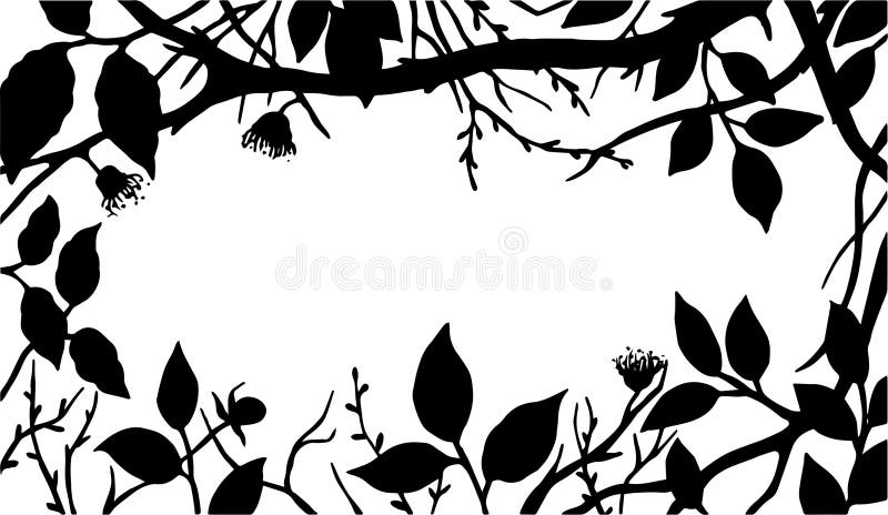Rectangular Frame Made of Tree Branches and Leaves. Black and White ...