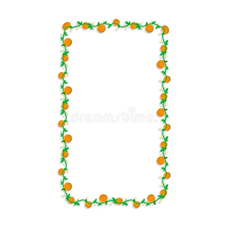 Rectangular Frame with Mandarin Fruit and Blossoming Orange Branches ...
