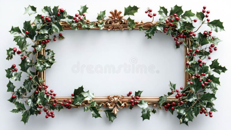 Rectangular Frame without Mirror Decorated with Holly for Christmas ...