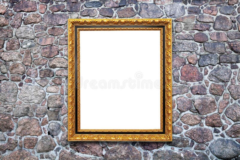 Rectangular Frame Isolated on White on a Natural Stone Wall Stock Image ...