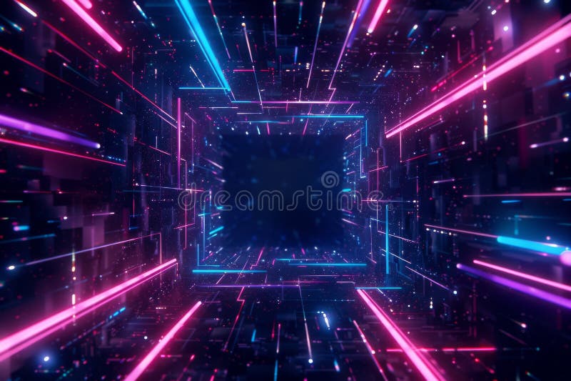 Rectangular Frame Neon Blue Pink Streaks Black 3D Motion Graphic for ...