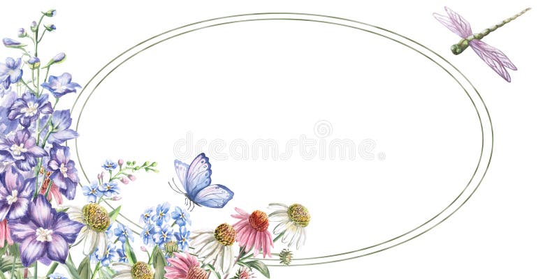 Rectangular Frame with Oval Contours Inside, with Bouquets of Flowers ...