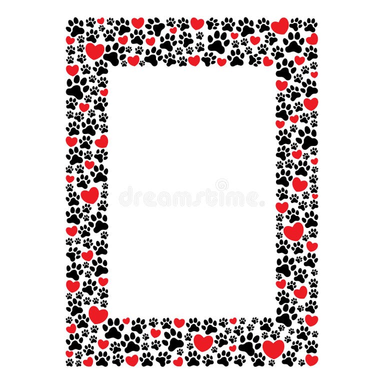 Rectangular Frame of Paw Prints and Hearts Stock Illustration ...