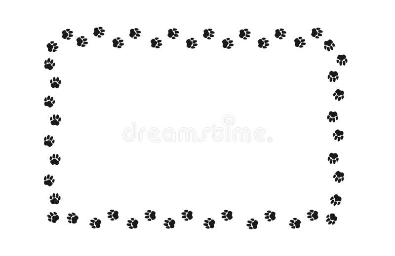 Rectangular Frame with Pet Paw Print. Black Silhouette of a Path of Dog ...