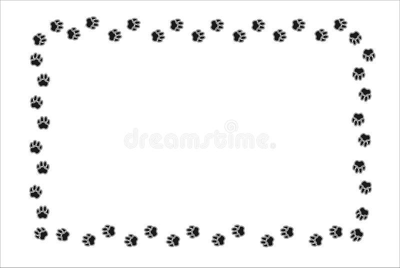 Rectangular Frame with Pet Paw Print. Black Silhouette of a Path of Dog ...