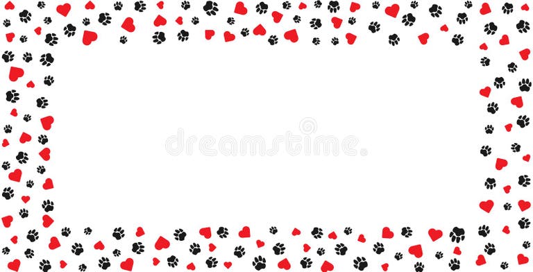 Rectangular Frame with Pet Paw Prints and Bone and Red Heart with Blank ...