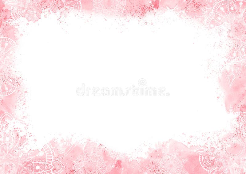 Rectangular Frame with Pink Watercolor Background and White Mandala ...