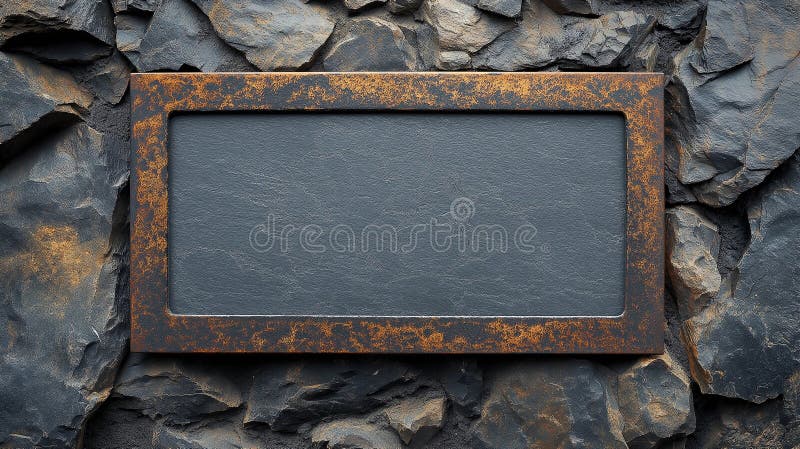 Rectangular Frame in Rusted Metal on a Dark Stone Background Stock ...