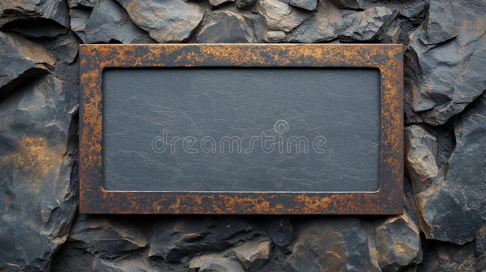 Rectangular Frame in Rusted Metal on a Dark Stone Background Stock ...