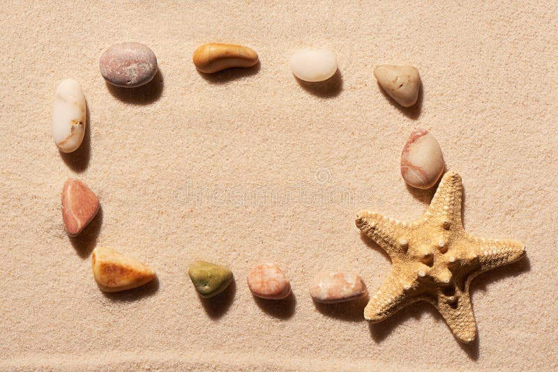 Rectangular Frame of Sea Stones and Starfish on Sand Stock Image ...