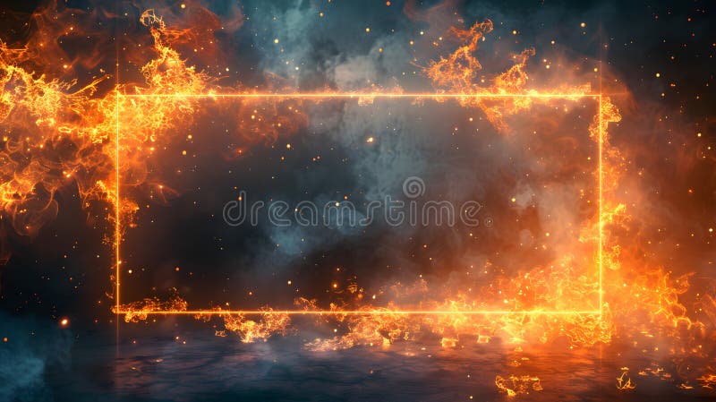 A Rectangular Frame Surrounded by Flames in a Fiery Atmosphere Stock ...