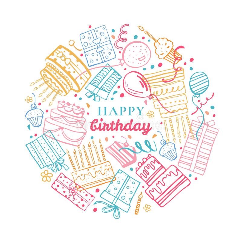 Rectangular Frame Template with Stylized Birthday Cakes, Gift Boxes ...