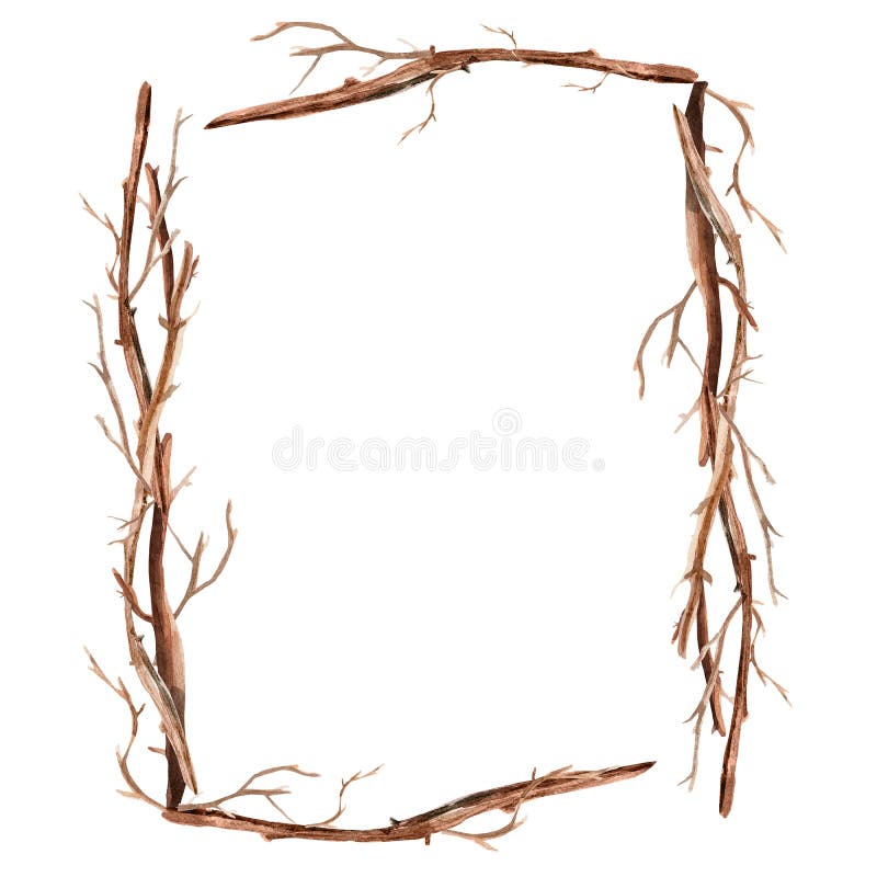 Rectangular Frame of Tree Branches Illustration Border Wreath Stock ...