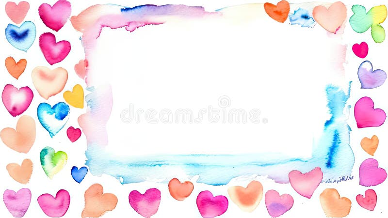 Rectangular Frame of Watercolor Hearts in Delicate Shades Stock ...
