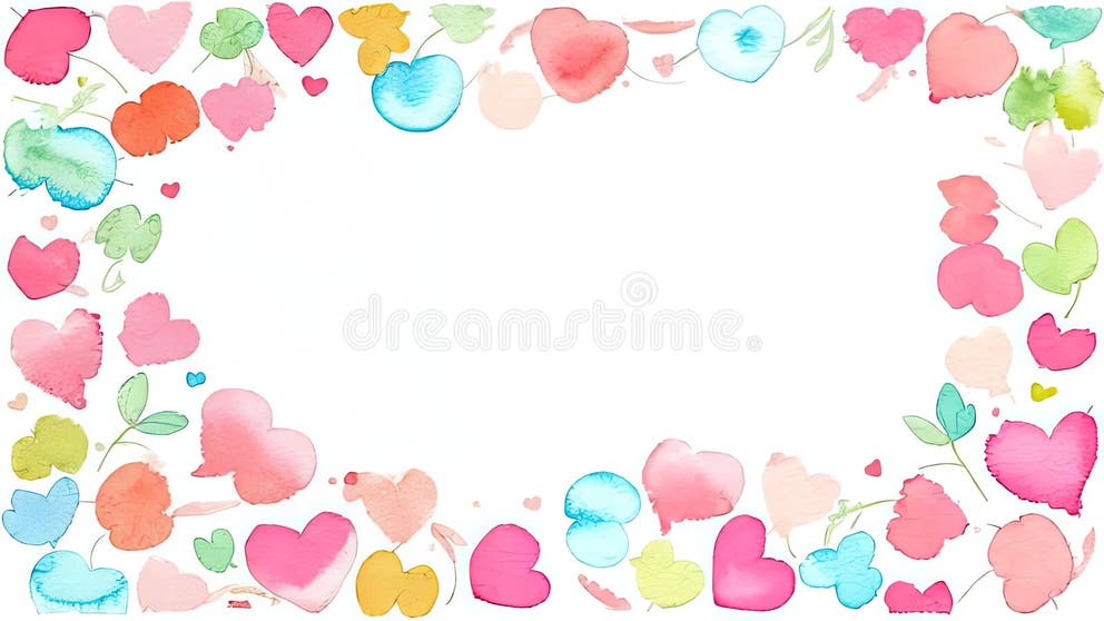 Rectangular Frame of Watercolor Hearts in Delicate Shades Stock ...