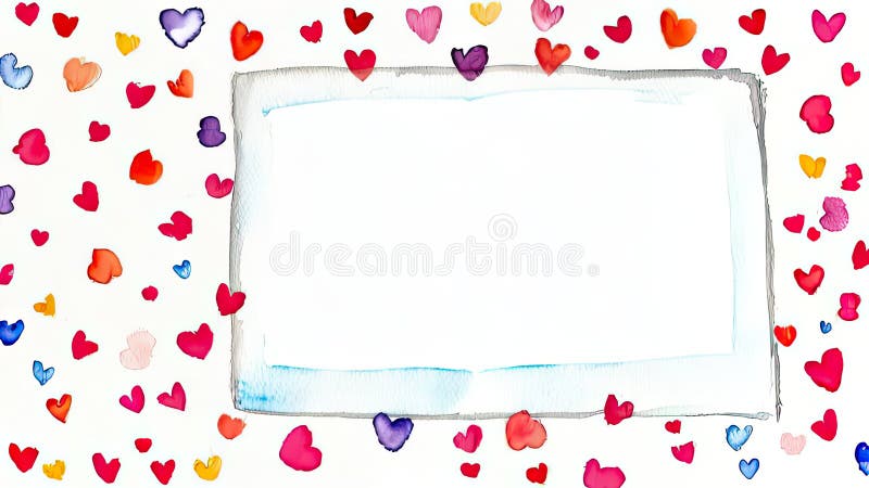 Rectangular Frame of Watercolor Hearts in Delicate Shades Stock ...