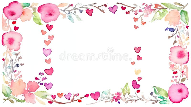Rectangular Frame of Watercolor Hearts in Delicate Shades Stock ...
