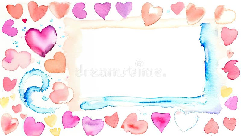 Rectangular Frame of Watercolor Hearts in Delicate Shades Stock ...