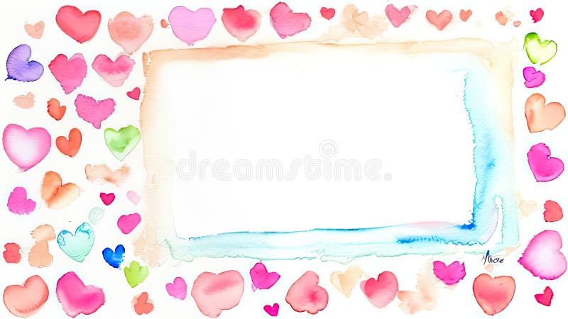 Rectangular Frame of Watercolor Hearts in Delicate Shades Stock ...