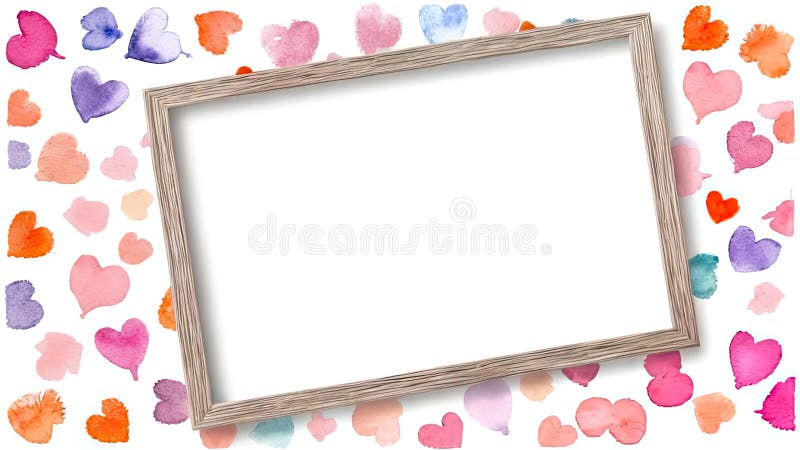Rectangular Frame of Watercolor Hearts in Delicate Shades Stock ...