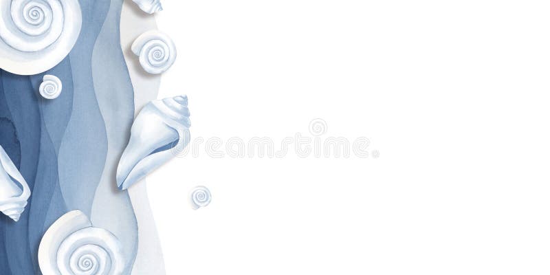 Rectangular Frame. White Different Seashells on the Background of a ...