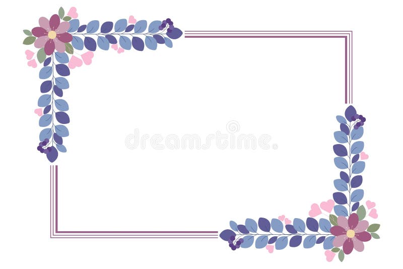 Rectangular Frame or Wreath with Blue Leaves and Flowers Stock ...