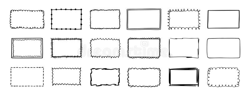 Rectangular Frames. Doodle Hand Drawn Borders Set Stock Illustration ...