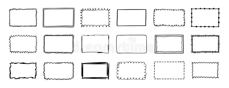 Rectangular Frames. Doodle Hand Drawn Borders Set Stock Illustration - Illustration of item ...