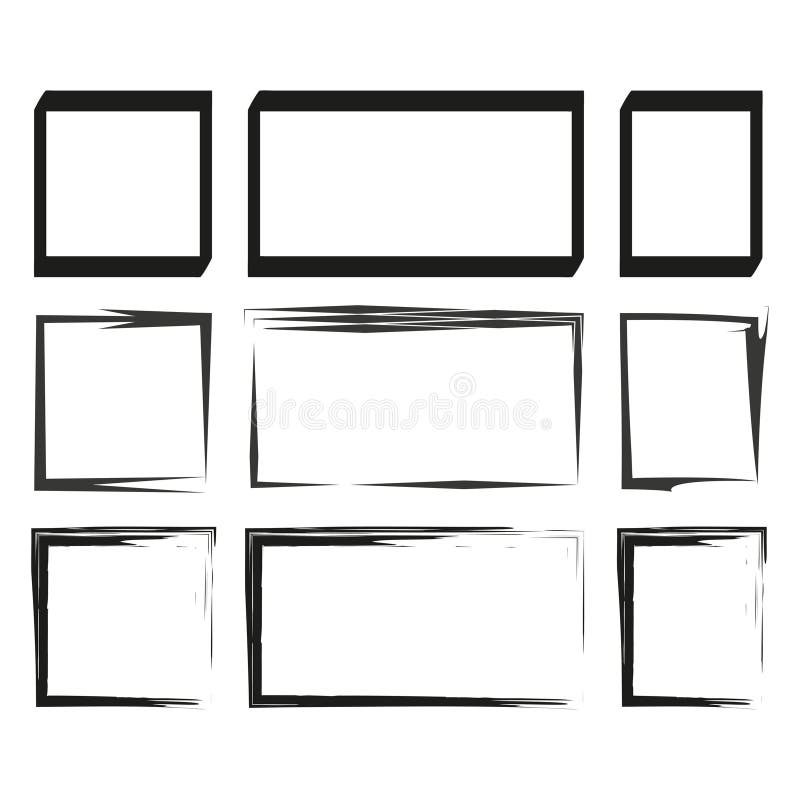 Rectangular Frames Icon. Grunge Border Set. Vector Box Designs. Rough ...