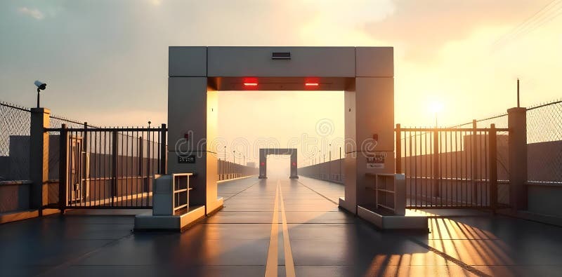 Country Border Gateway Structures Line a Wet Road, Leading into the ...
