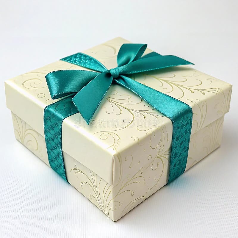 Teal Gift Box Gold Ribbon Floral Pattern Stock Photos - Free & Royalty ...