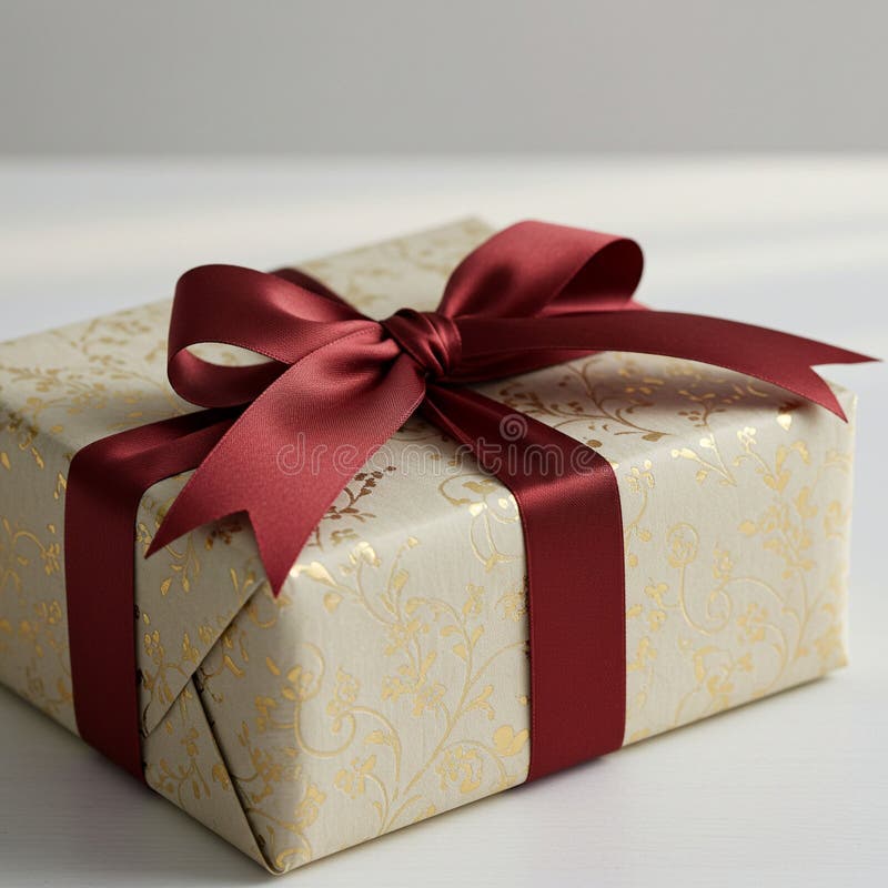 A Rectangular Gift Box Wrapped in Elegant Cream Paper with Intricate ...