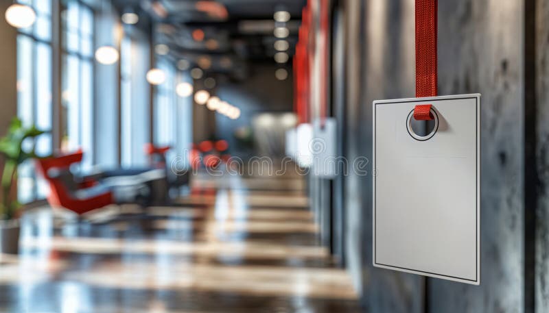 Rectangular Tag with Red Ribbon in Modern Interior Space Stock Photo ...