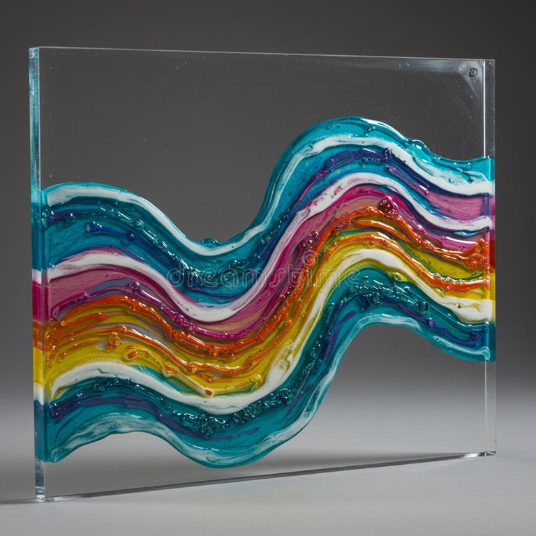 A Rectangular Glass Panel Features Vibrant, Undulating Bands of Color ...