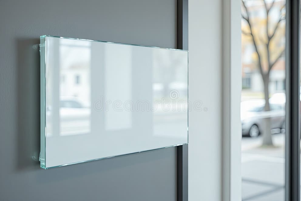 A Rectangular Glass Panel Mounted on a Gray Interior Wall Stock Image ...