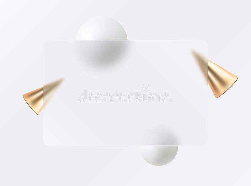 Rectangular Glass Transparent Frame with White Spheres and Gold Cones ...