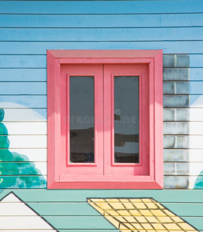 Rectangular Glass Window with Pink Frame, Childish Stock Photo - Image ...
