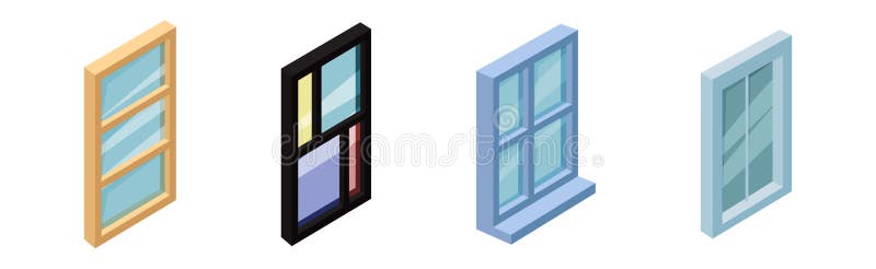 Rectangular Glass Windows in Frame Isometric Vector Set Stock ...