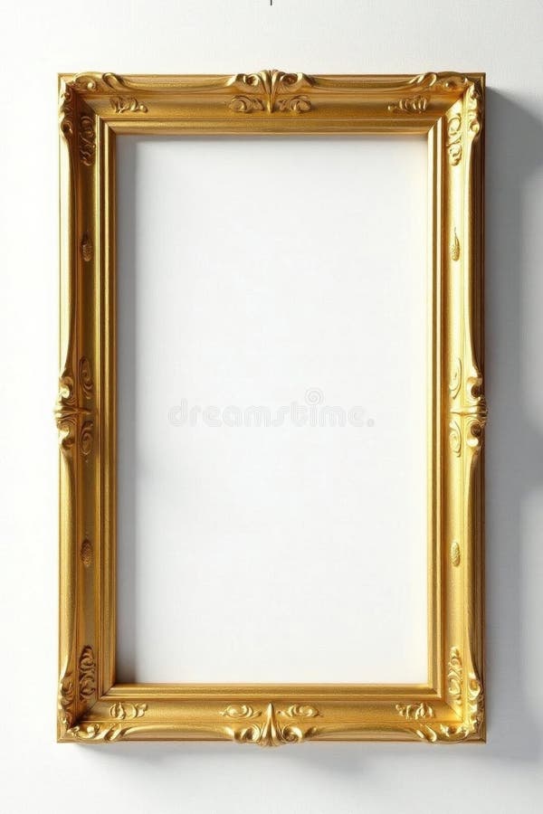 Rectangular Gold Wood Frame, Clean Lines, White Background , Golden ...