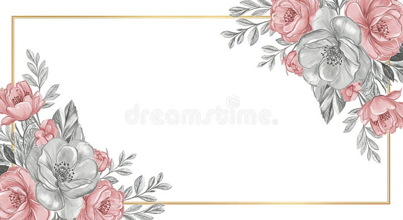 Rectangular Golden Frame with Floral Arrangements at the Top Right and ...