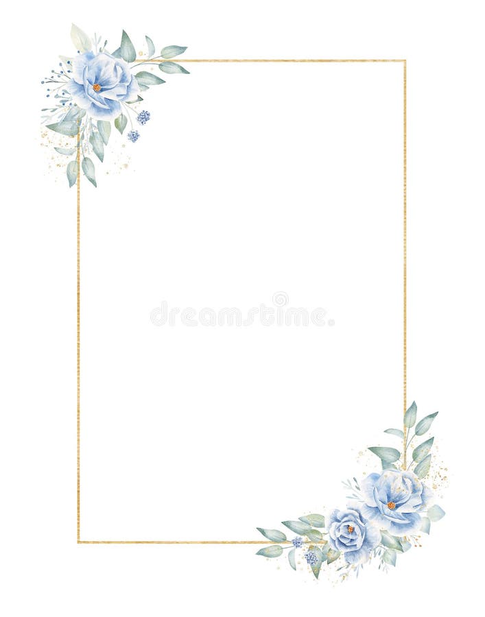 Rectangular Golden Frame with Floral Elements Hand Drawn Raster ...