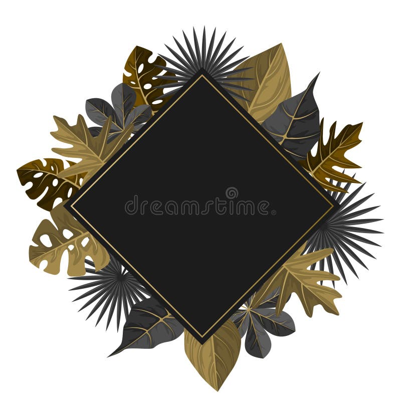 Rectangular Golden Tropical Plant Summer Leaf Border Frame Background ...