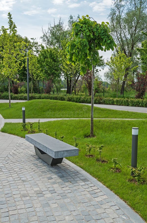 Rectangular Granite Bench in the City Park Stock Image - Image of ...