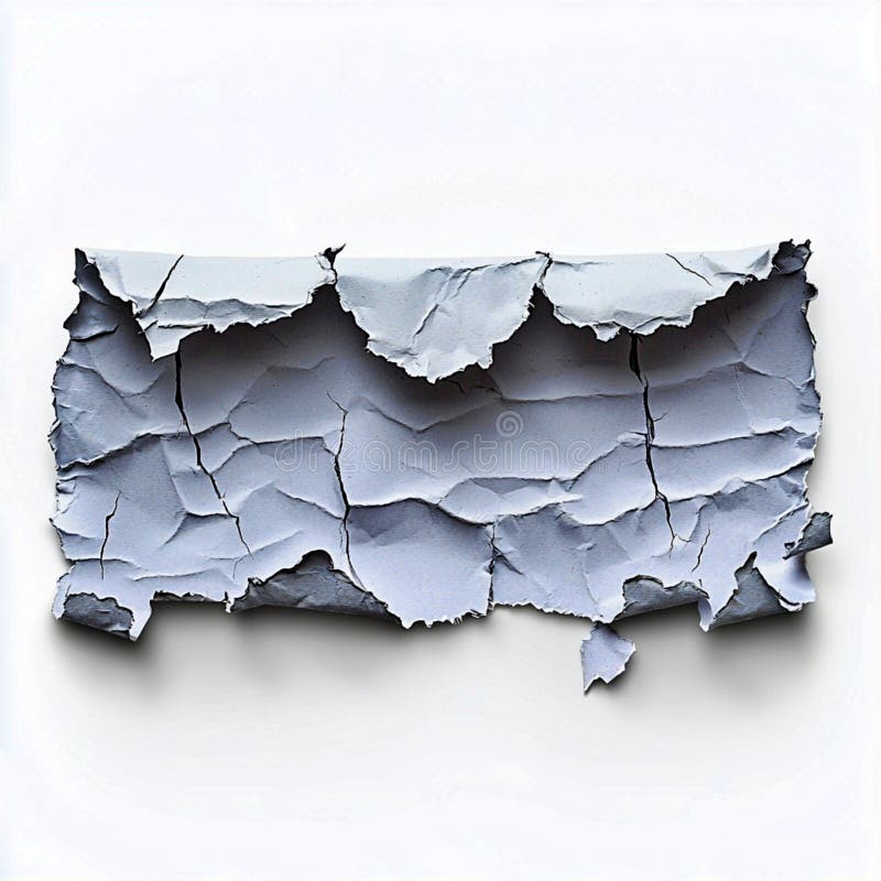 A Rectangular Piece of Gray Material with Cracks and Tears on a White ...